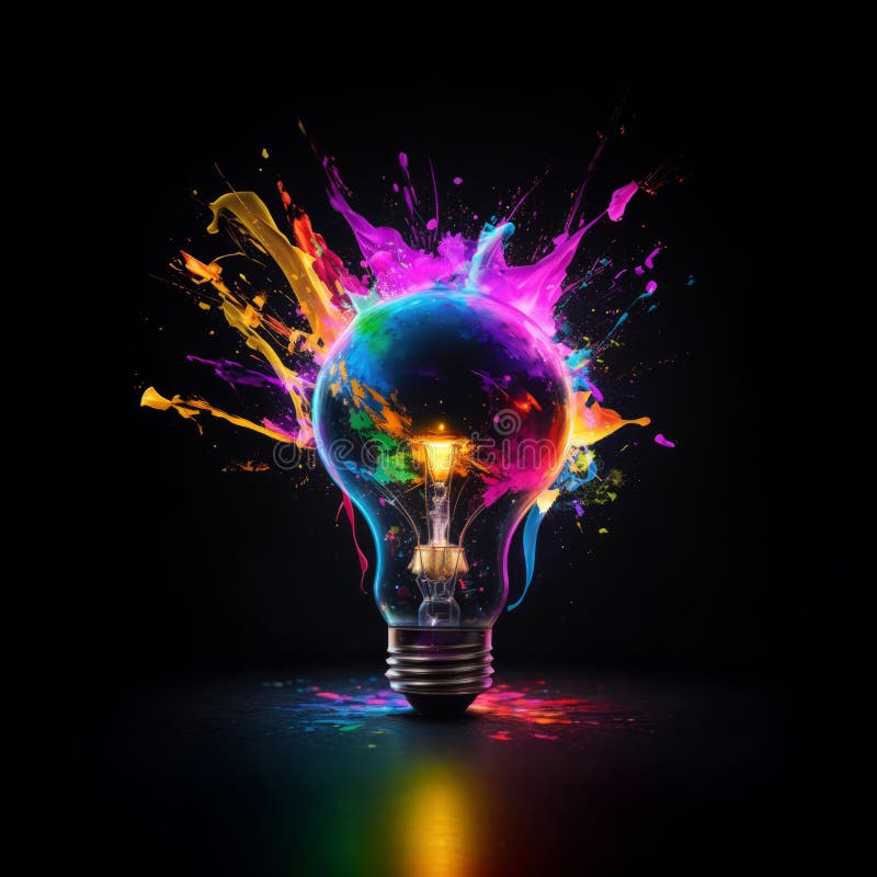 Creative Light Bulb Exploding with Paint Ideas Stock Illustration ...