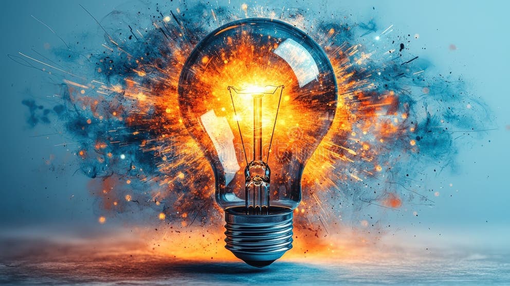 Creative Light Bulb Explosion with Colorful Sparks and Dynamic Energy ...