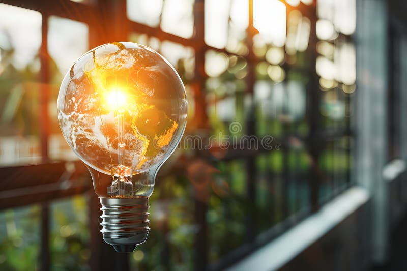 Creative Light Bulb with Globe and Sunlight Sustainable Innovation ...