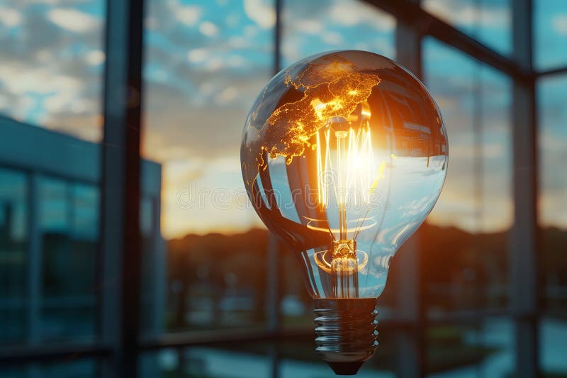 Creative Light Bulb with Globe Sunlight Symbolizing Sustainable ...