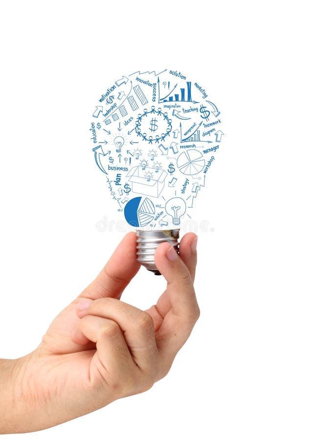 Creative Light Bulb in Hand with Drawing Business Strategy Plan Stock ...