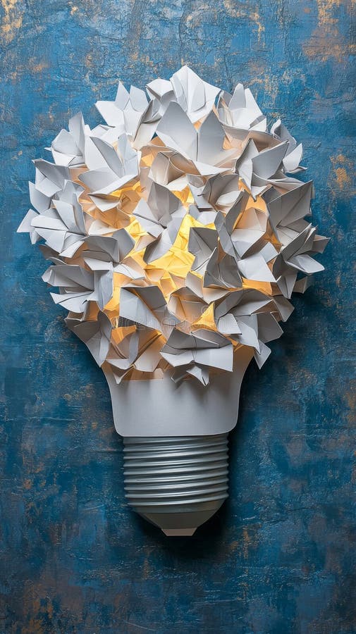 Creative Light Bulb with Origami Design on Textured Wall Stock Image ...