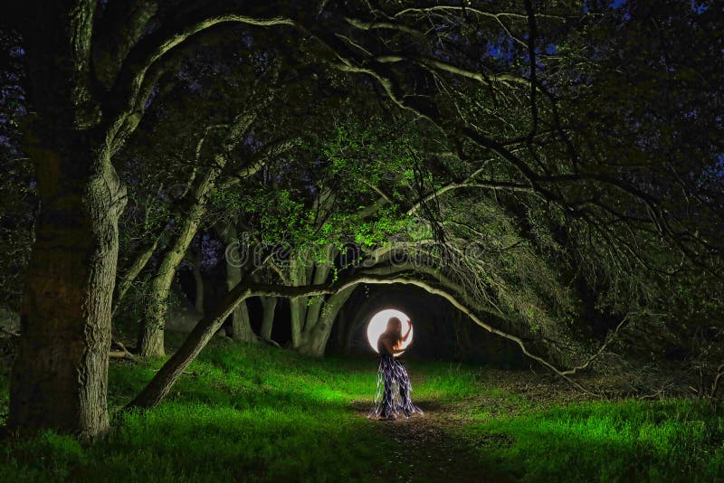 Creative Light Painting with Color Tube Lighting with Landscapes Stock ...