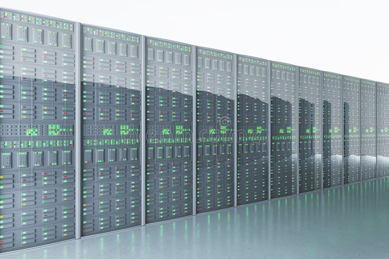 Creative Light Server Room Interior. Shot of Data Center with Multiple ...