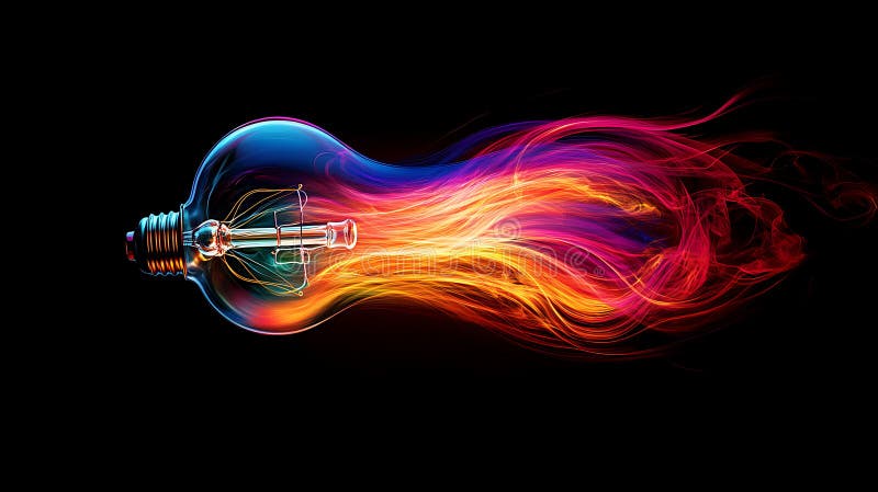Creative Lightbulb with Colorful Abstract Flames Concept on Black ...
