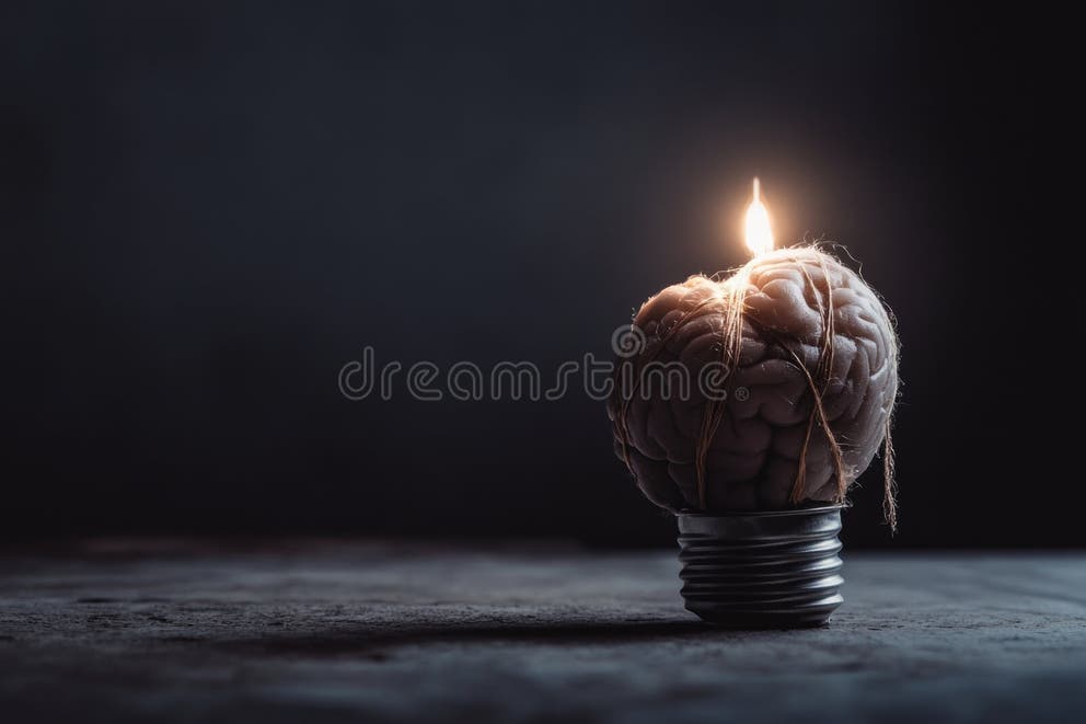 Creative Lightbulb Concept with Candle Shaped As Brain on Dark ...