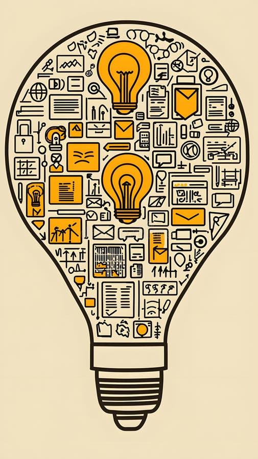 Creative Lightbulb Concept with Icons Stock Illustration - Illustration ...