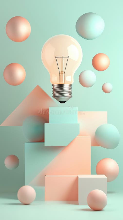 Creative Lightbulb and Geometry in Pastel Colors Stock Illustration ...