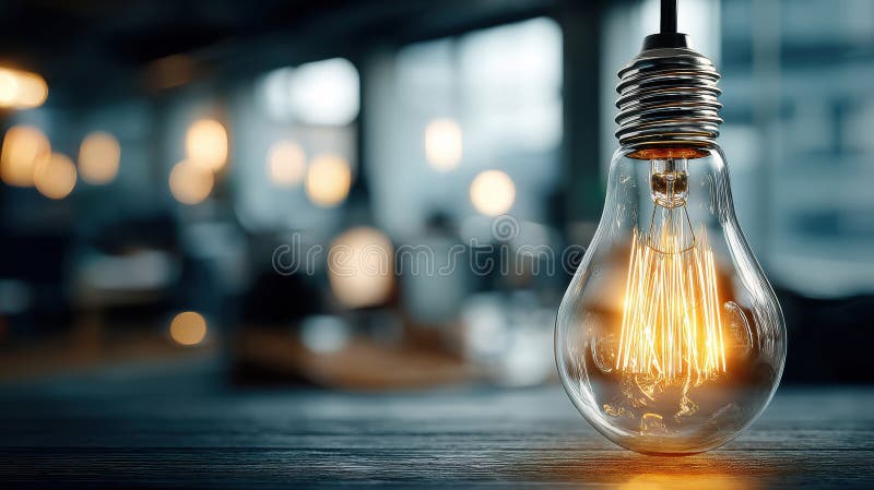Creative Lightbulb Glowing in a Modern Business Workspace Enhancing ...