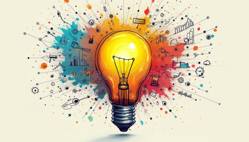 Creative Lightbulb Illustration with Colorful Splashes Representing ...