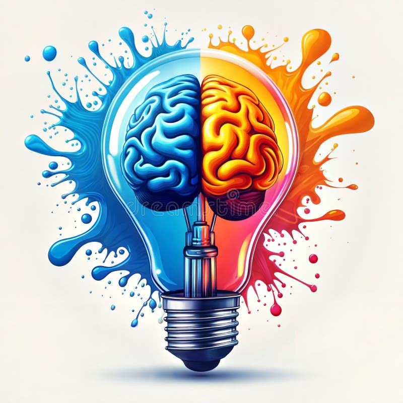 Creative Lightbulb with Split Brain and Colorful Splashes Stock ...