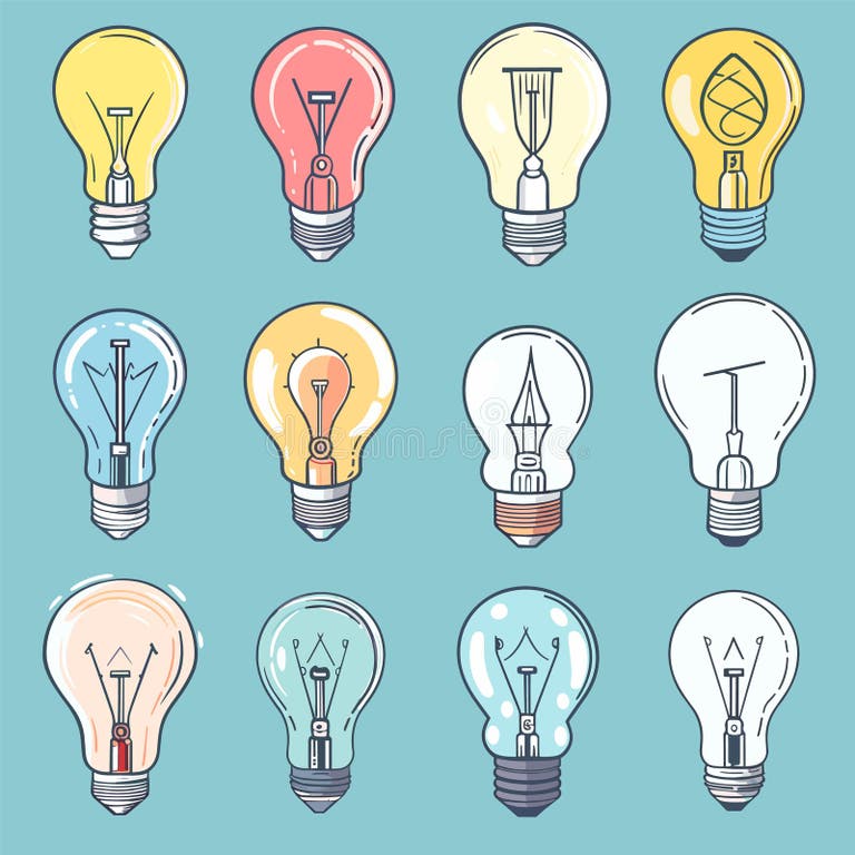 Creative Lightbulbs Illustrations Showcasing Various Concepts Ideas, Lightbulb Has Unique Symbol ...