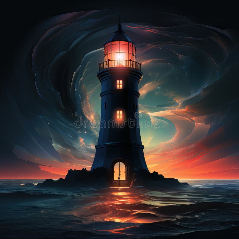 Creative Lighthouse on an Abstract Dark Background. Stock Illustration ...
