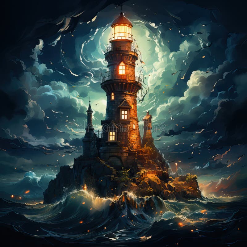 Creative Lighthouse on an Abstract Dark Background. Stock Illustration ...