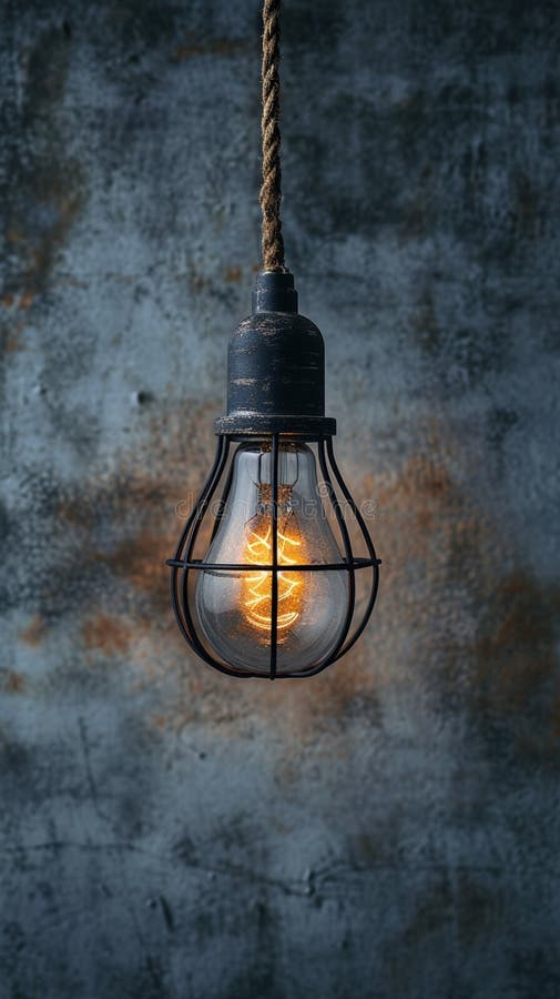 Creative Lighting Hanging Lightbulb on Industrial Cement Background ...