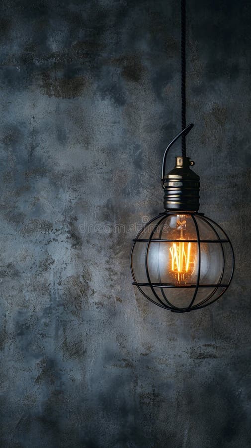 Creative Lighting Hanging Lightbulb on Industrial Cement Background ...