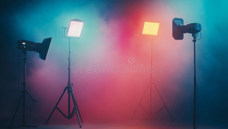 Creative Lighting Setup for a Photography Studio Featuring Colorful ...