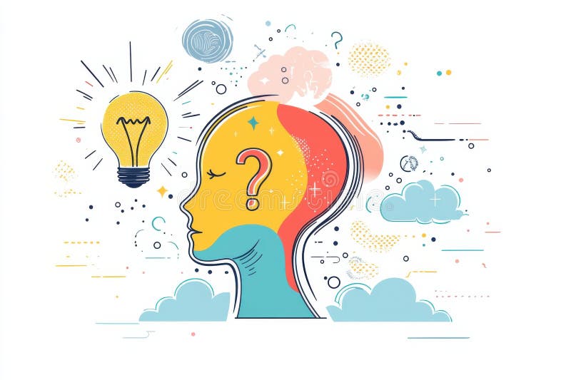 Creative Line Art Illustration of a Human Head with a Question Mark ...