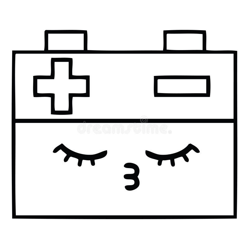 A Creative Line Drawing Cartoon Car Battery Stock Vector - Illustration ...