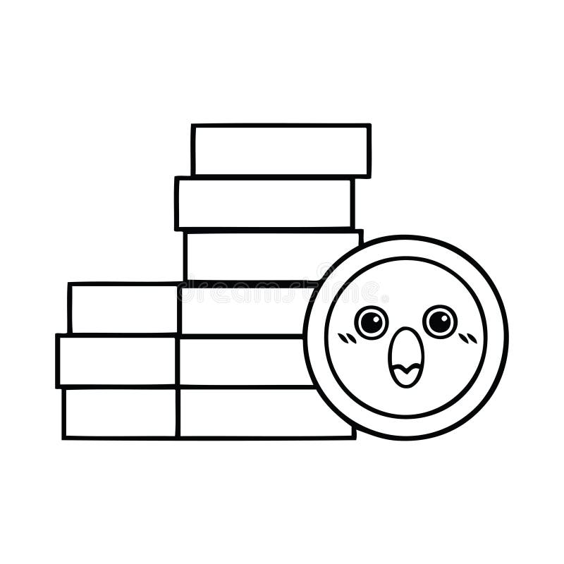 A Creative Line Drawing Cartoon Coins Stock Vector - Illustration of ...