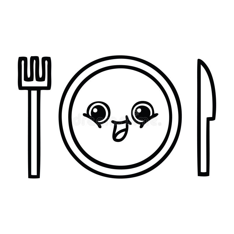 Line Drawing Cartoon of a Dinner Plate Stock Vector - Illustration of ...