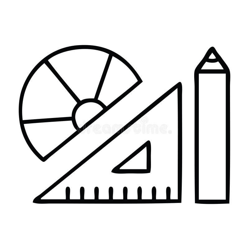 A Creative Line Drawing Cartoon Maths Kit Stock Vector - Illustration ...