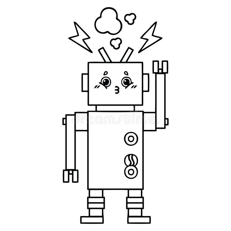A Creative Line Drawing Cartoon Robot Malfunction Stock Vector ...