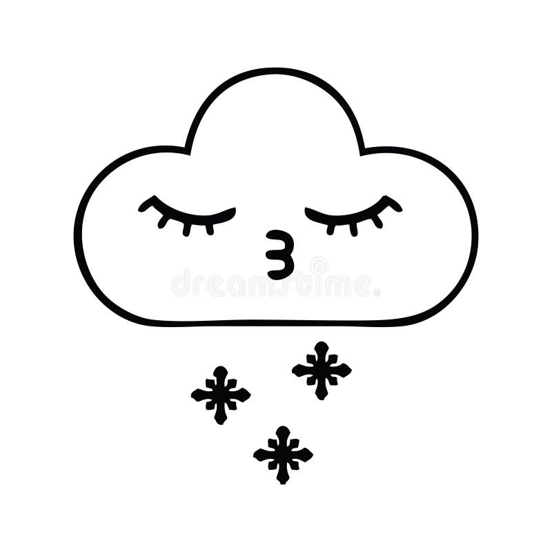 A Creative Line Drawing Cartoon Snow Cloud Stock Vector - Illustration ...