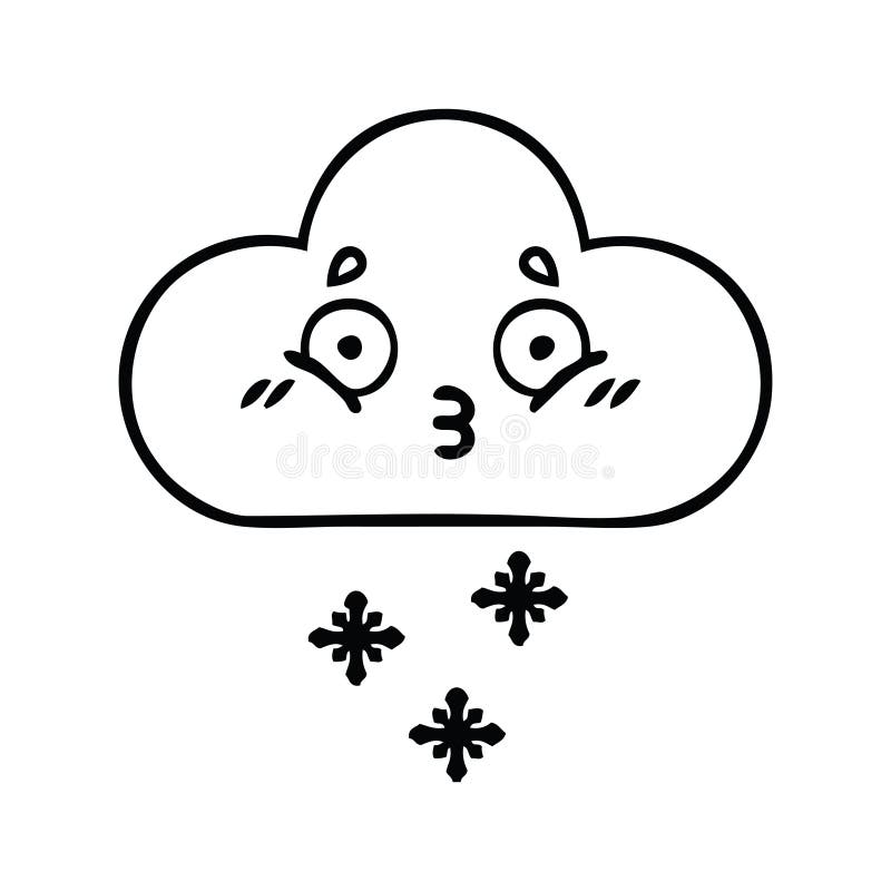 A Creative Line Drawing Cartoon Snow Cloud Stock Vector - Illustration ...