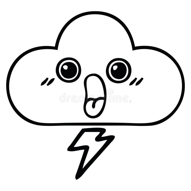 A Creative Line Drawing Cartoon Storm Cloud Stock Vector - Illustration ...