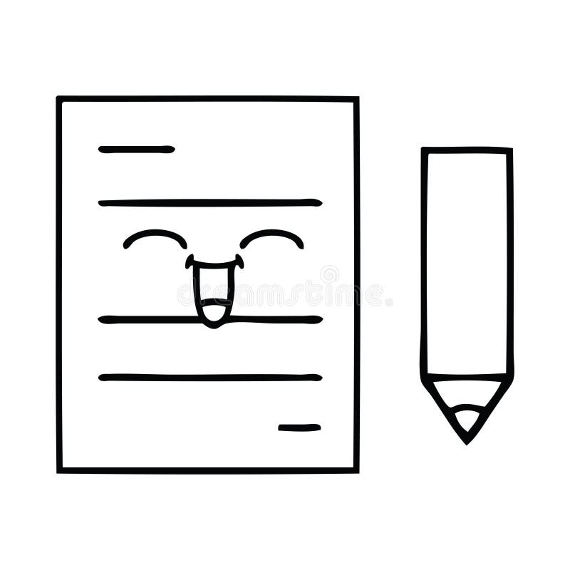 Cartoon Test Paper Exam Work Pencil Cute Illustration Retro Freehand ...