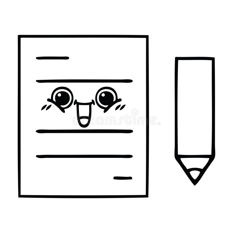 Cartoon Test Paper Exam Work Pencil Cute Illustration Retro Freehand ...