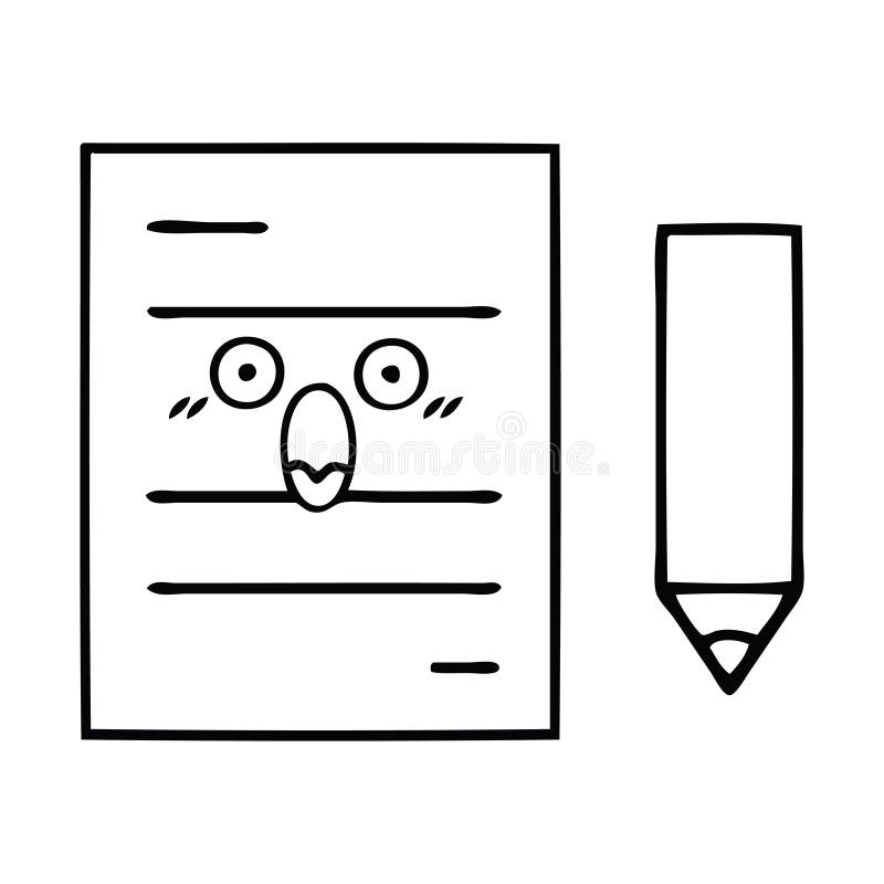 Cartoon Test Paper Exam Work Pencil Cute Illustration Retro Freehand ...