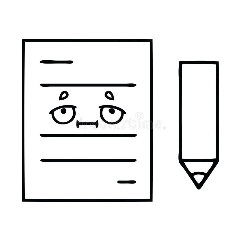 Cartoon Test Paper Exam Work Pencil Cute Illustration Retro Freehand ...
