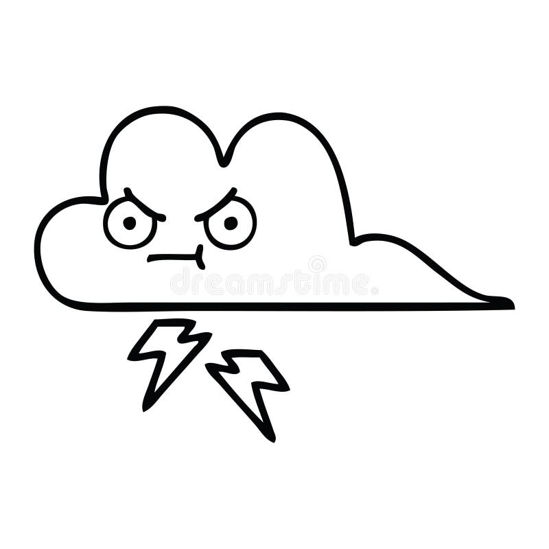 A Creative Line Drawing Cartoon Thunder Cloud Stock Vector ...