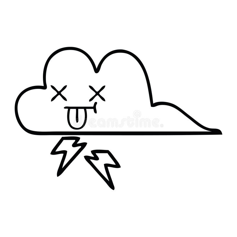 A Creative Line Drawing Cartoon Thunder Cloud Stock Vector ...
