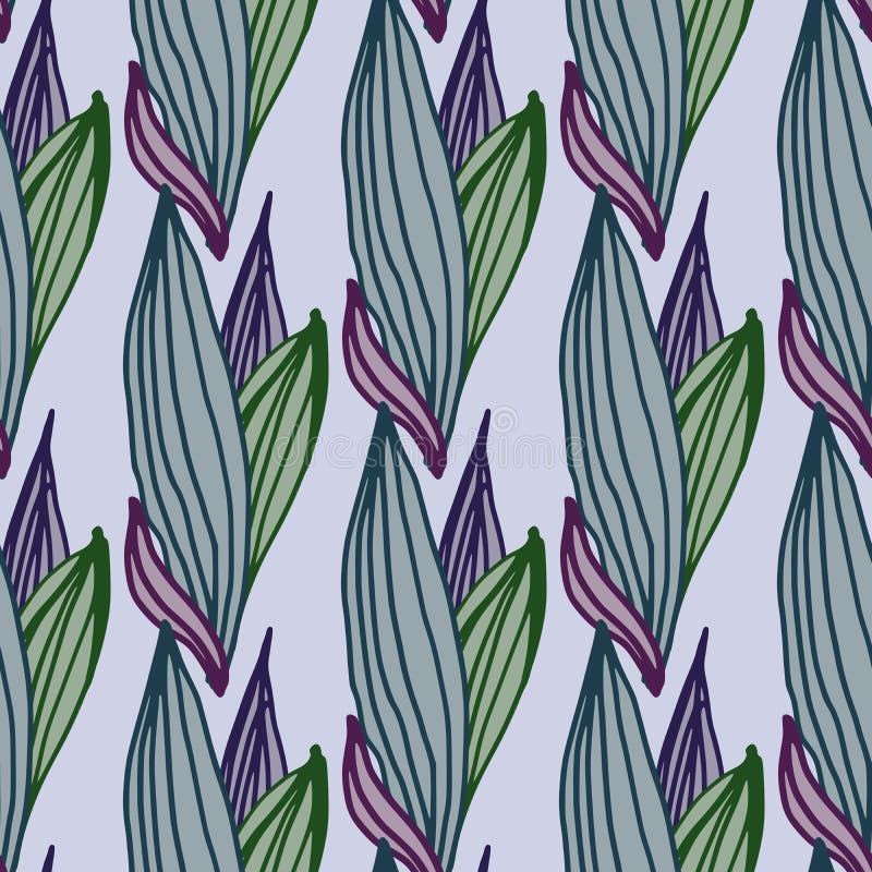 Creative Linear Green Leaves Shape Seamless Pattern. Abstract Line Art ...