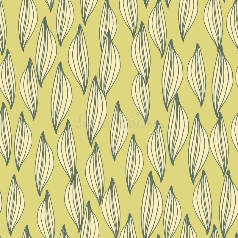Creative Linear Green Leaves Shape Seamless Pattern. Abstract Line Art ...