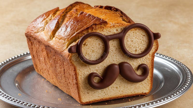 Creative Loaf of Bread with Chocolate Glasses and Mustache on Silver ...