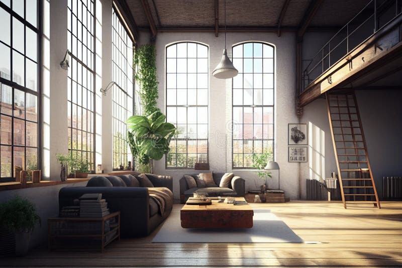 Creative Loft Design stock illustration. Illustration of living - 273705641