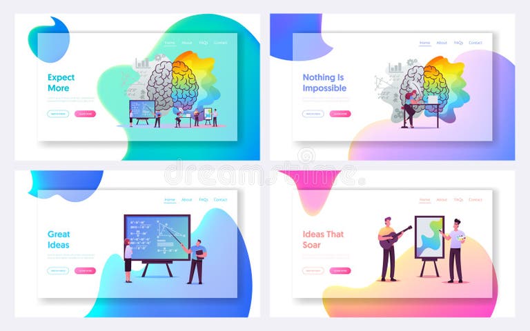 Creative and Logic Thinking Landing Page Template Set. Tiny Characters ...