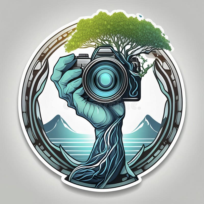 Creative Logo with a Hand Holding a Camera, on a Grey Background for a ...
