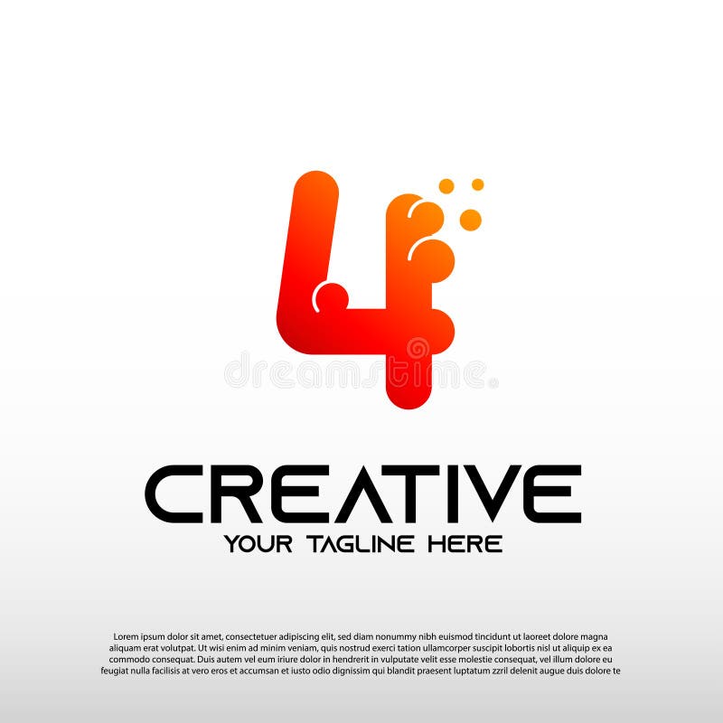 Creative Logo with Initial Number Four, 4. Technology Icon ...