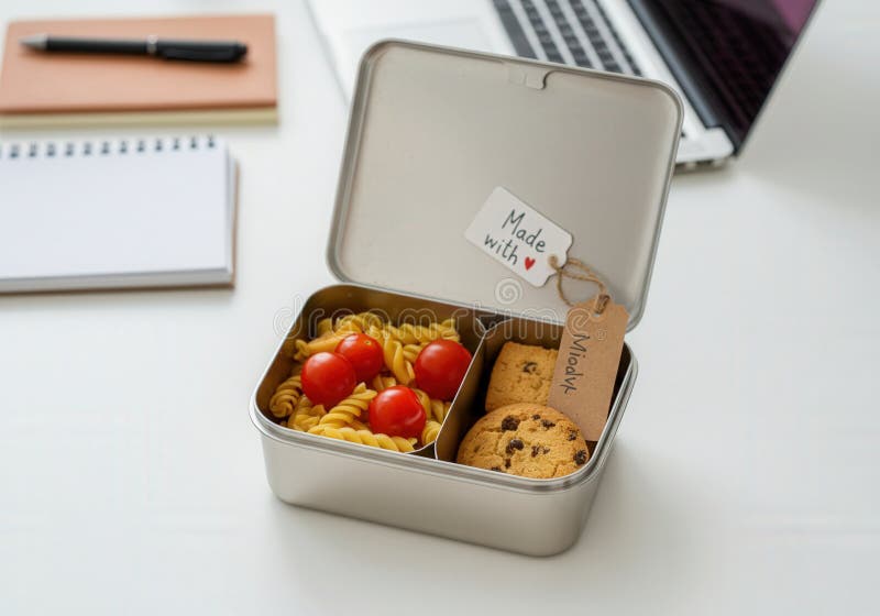 Creative Lunch Box with Pasta, Cherry Tomatoes, Cookies, and ...