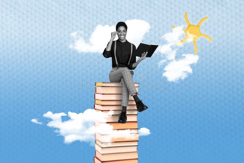 Creative Magazine Poster Collage of Smart Business Person Sit Stack ...