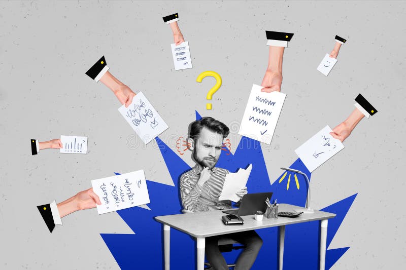 Creative Magazine Template Collage of Talented Worker Busy Workload ...