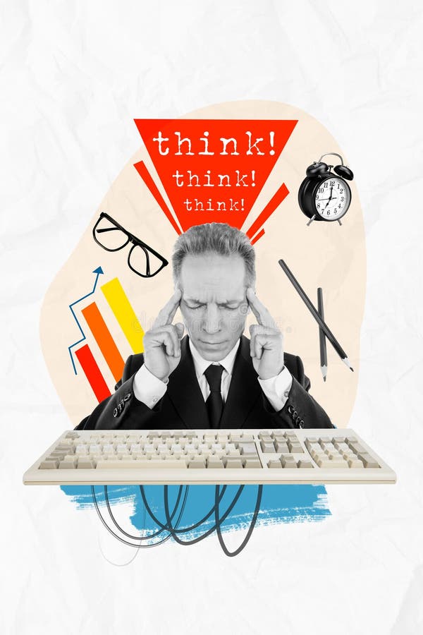 Creative Magazine Template Collage of Workload Mature Man Boss Think ...