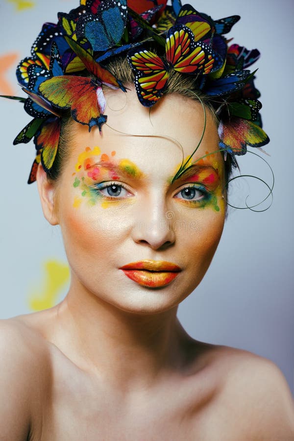 Fashion Make Up. Butterfly Makeup on Face Beautiful Woman Stock Photo ...