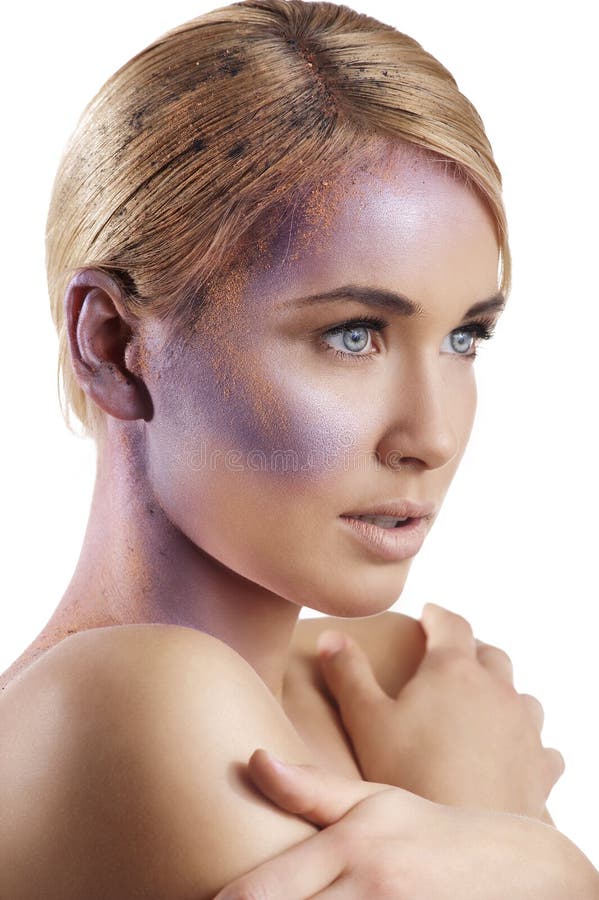 Creative Make Up with Powder Stock Image - Image of cute, cosmetics ...