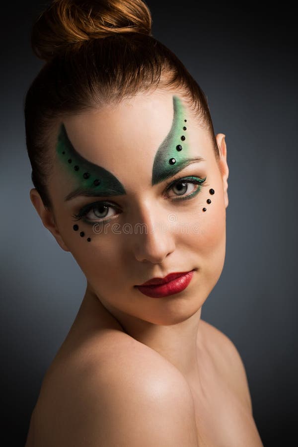 Creative Make Up of Young Woman in Green Tones. Stock Image - Image of ...
